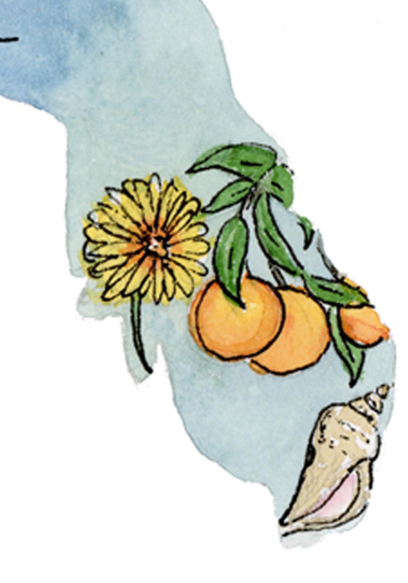 Florida State Silhouette Watercolor Print, Florida Oranges, Florida ...