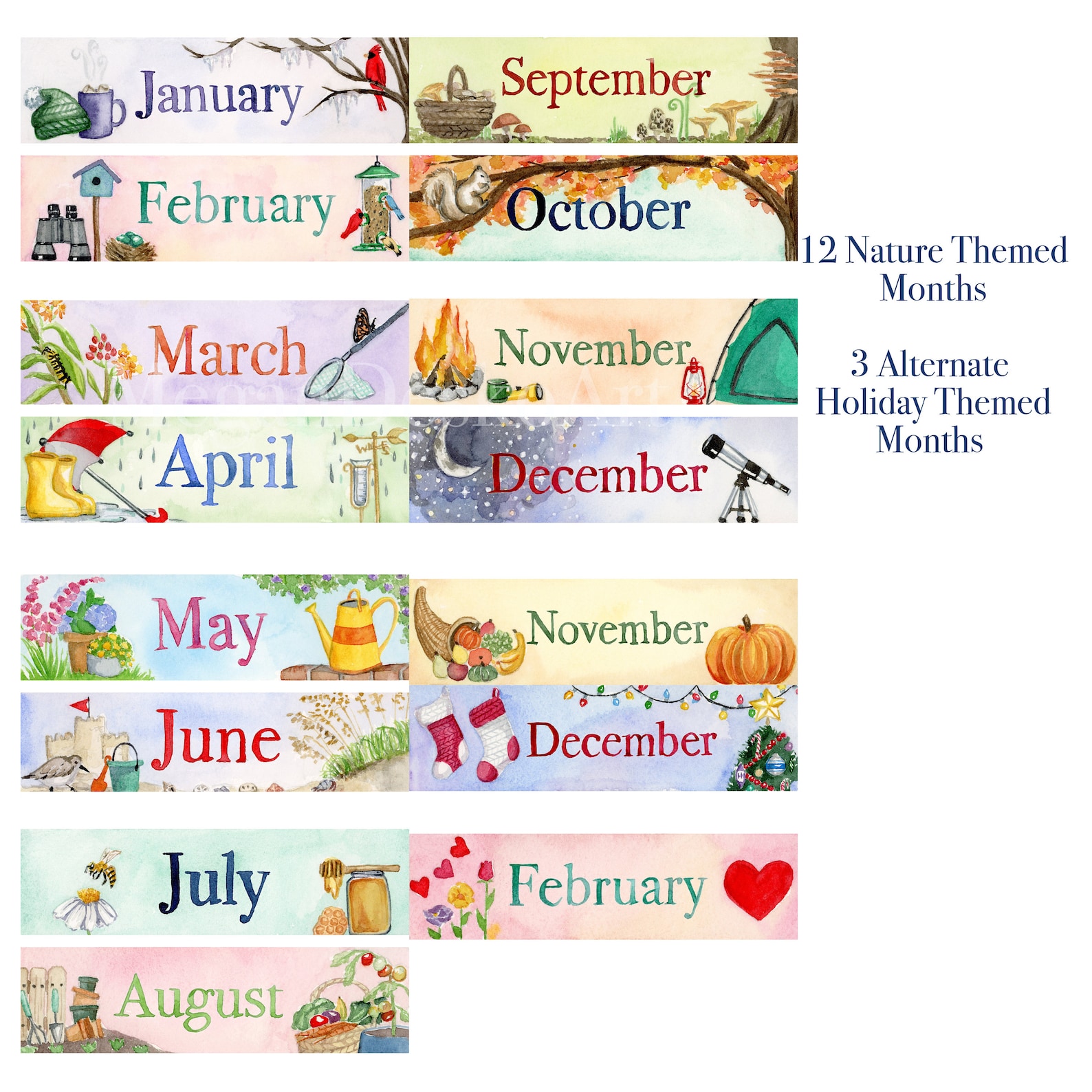 Watercolor Calendar Kit Bundle Nature Themed Classroom Calendar Pocket ...