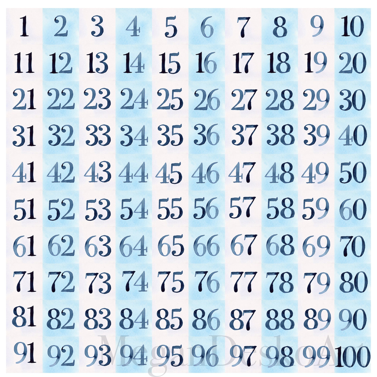 Digital Watercolor Hundreds Chart Printable; Pastel Hundreds Chart ...