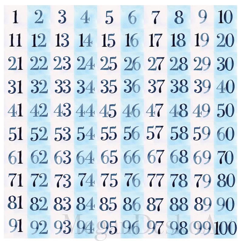 Digital Watercolor Hundreds Chart Printable Pastel Hundreds - Etsy