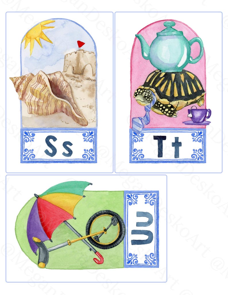 Alphabet Flashcard Printable Download; 4x6 Watercolor Illustrated ...