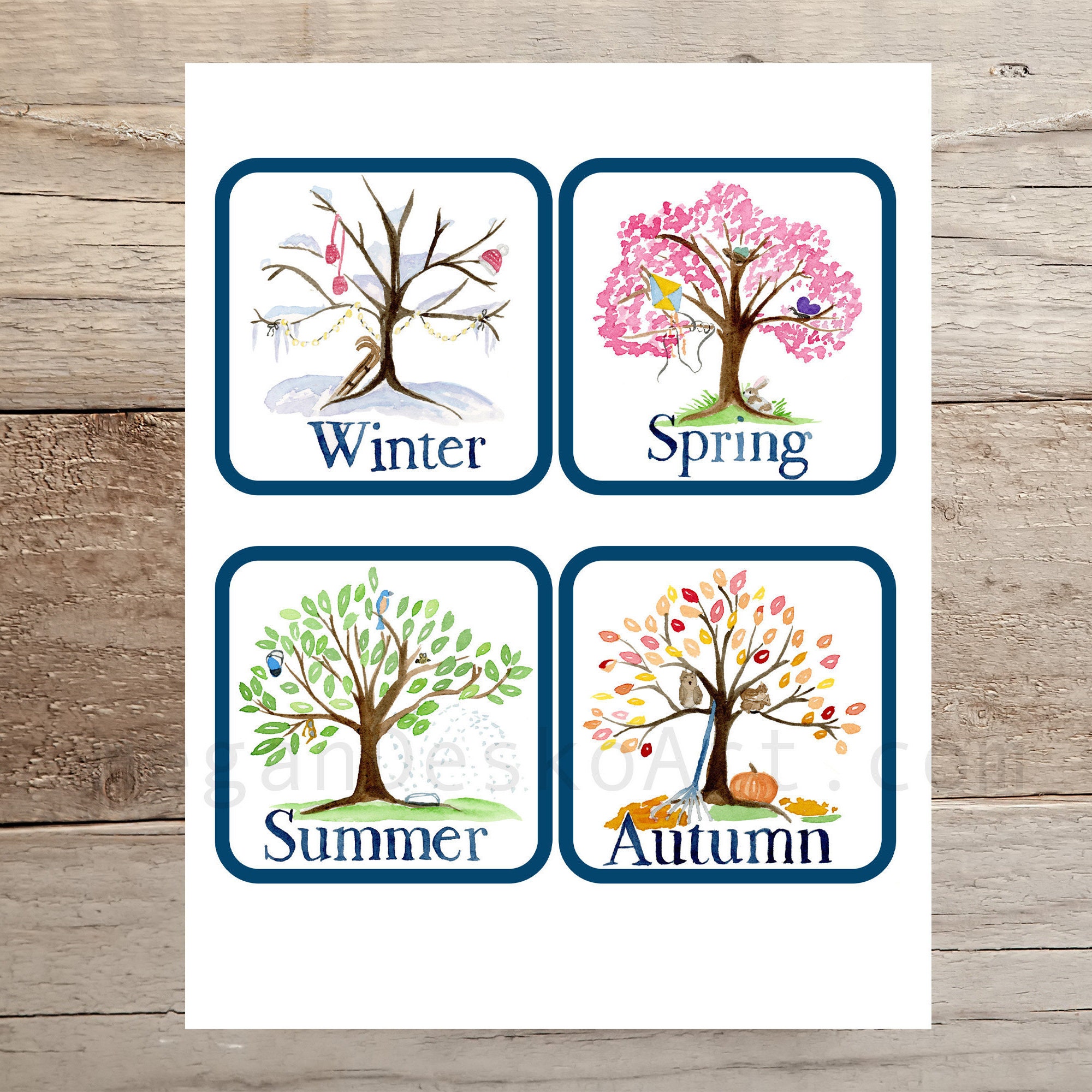 Digital Download Seasons Watercolor Print and Cards Classroom - Etsy