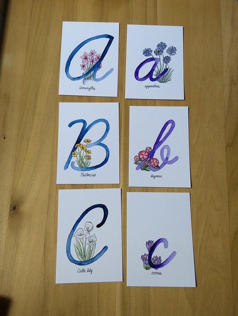 Digital Download Full Cursive Alphabet Cards and Print, Watercolor ...