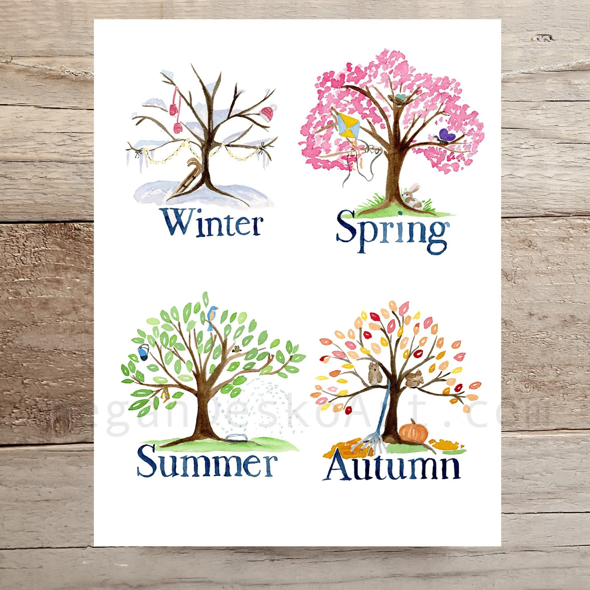 Digital Download Seasons Watercolor Print and Cards Classroom - Etsy