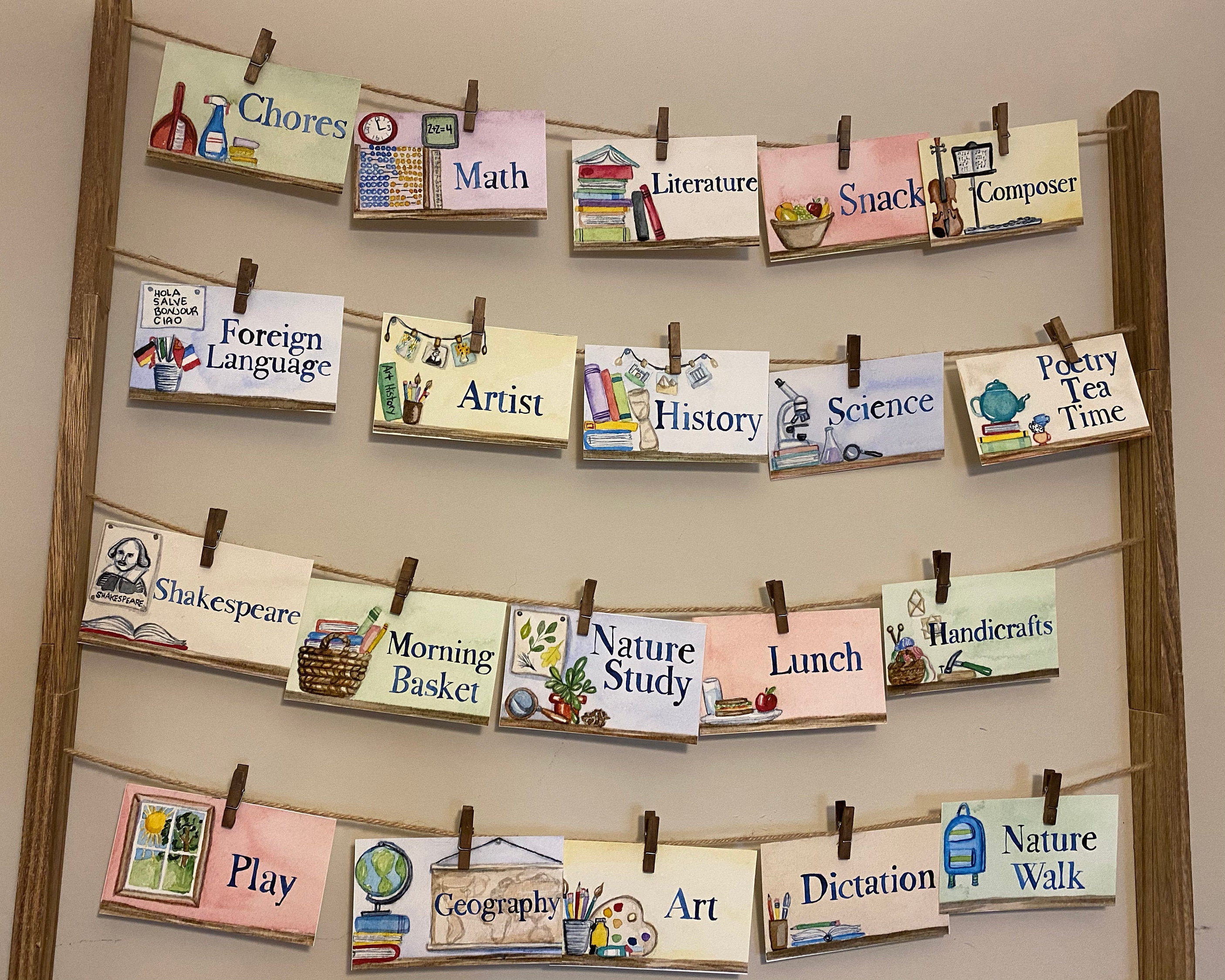 Watercolor Daily Rhythm Note Cards Homeschool Picture | Etsy