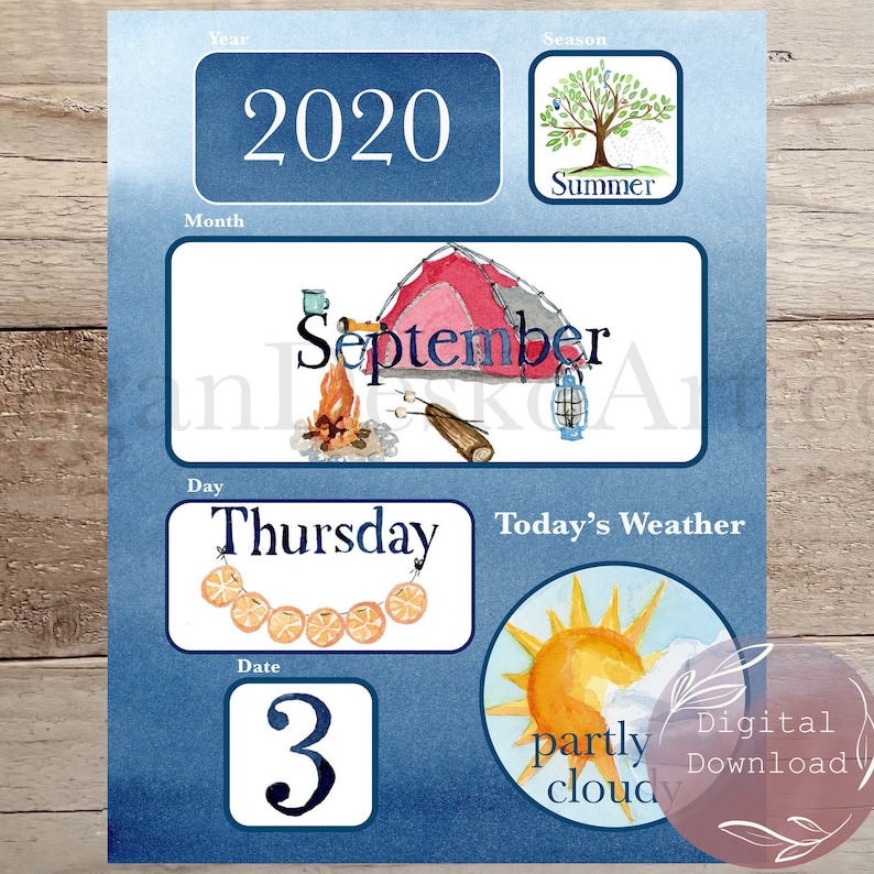 Digital Download Medium Watercolor Nature Calendar Kit | Etsy