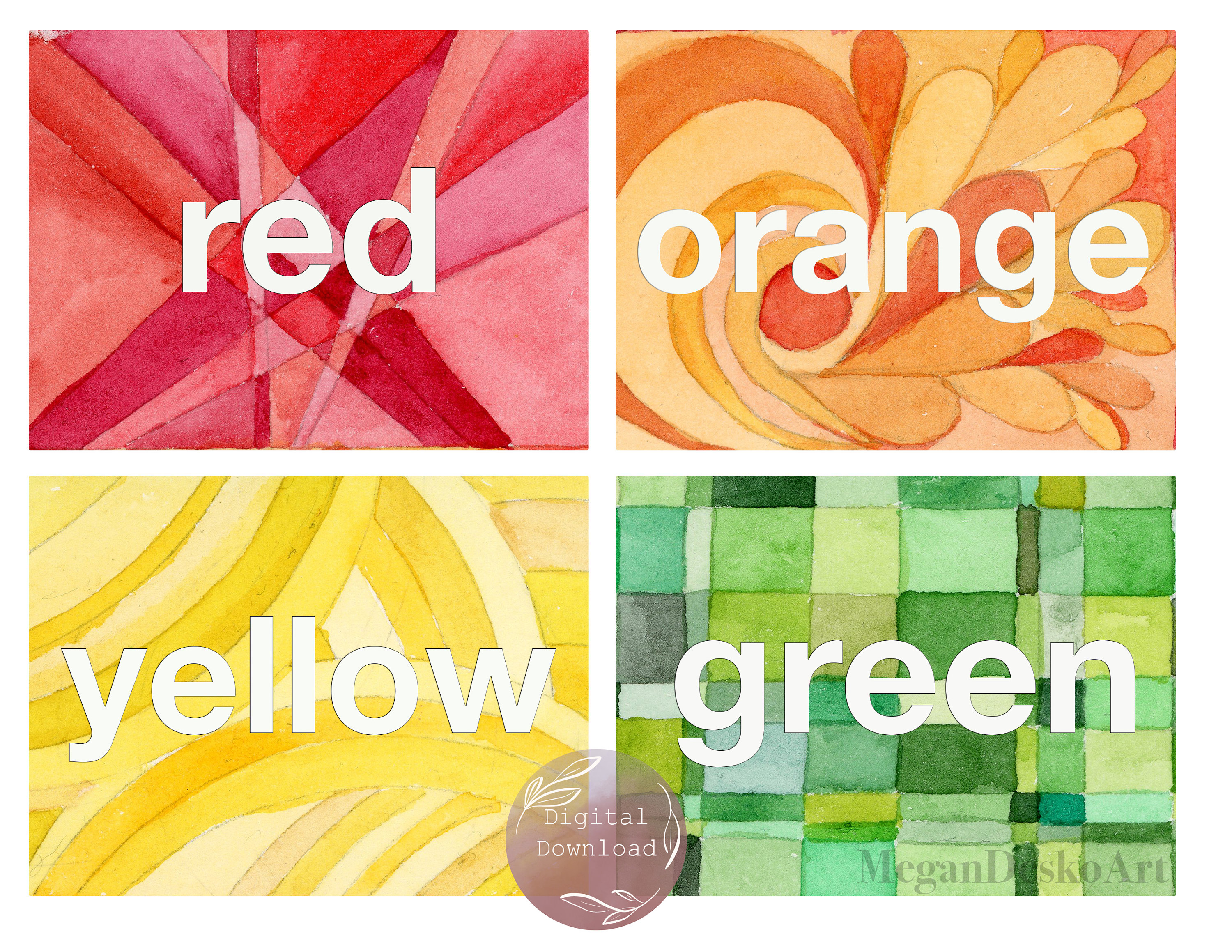 Digital Download Watercolor Color Cards, Classroom Watercolor Color ...