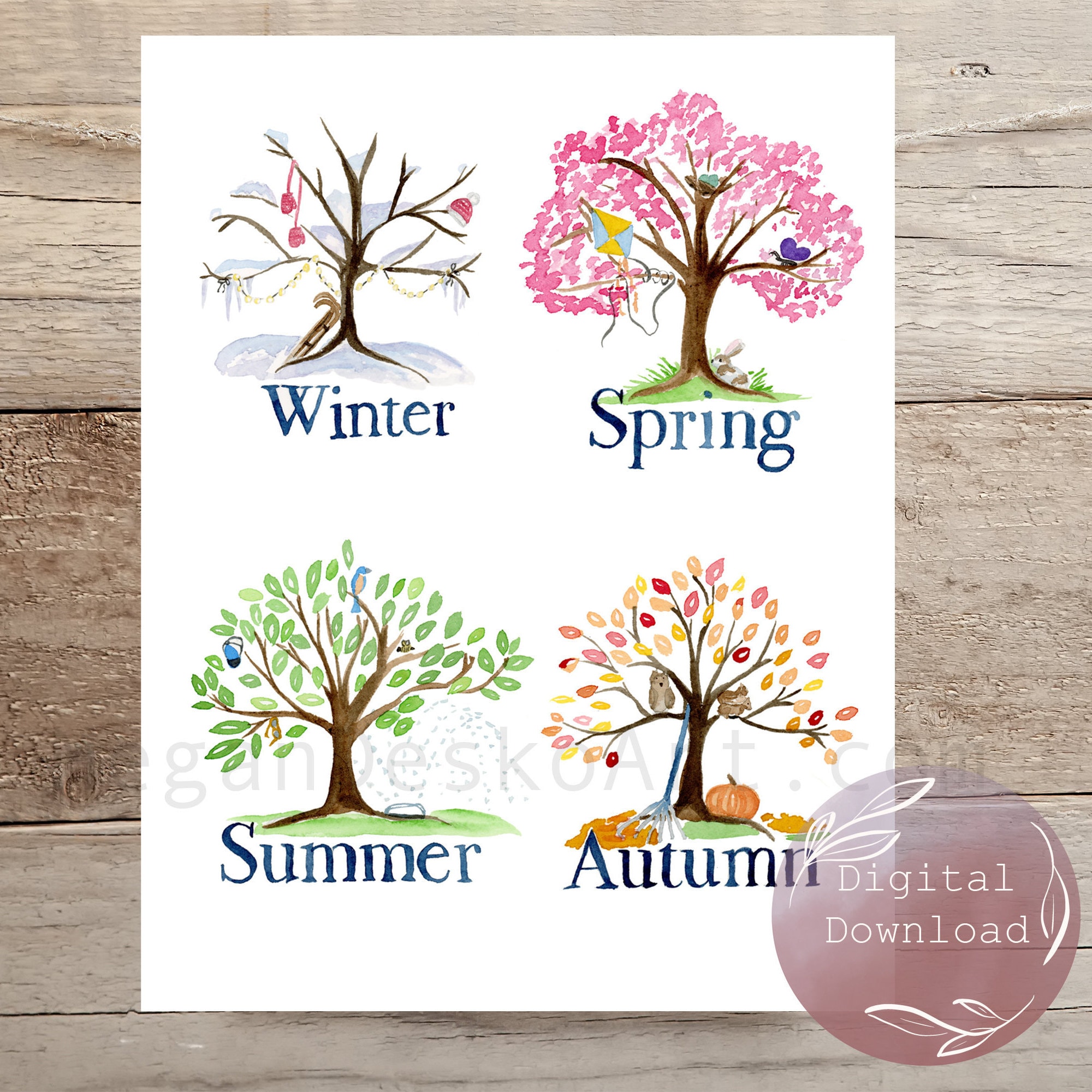 Digital Download Seasons Watercolor Print and Cards Classroom - Etsy