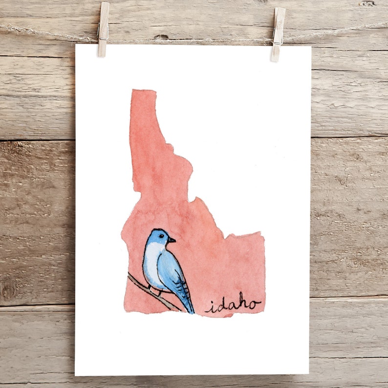 Idaho Mountain Bluebird State Silhouette Watercolor Print | Etsy