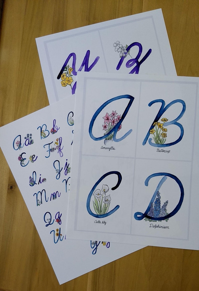 Digital Download Full Cursive Alphabet Cards and Print, Watercolor ...