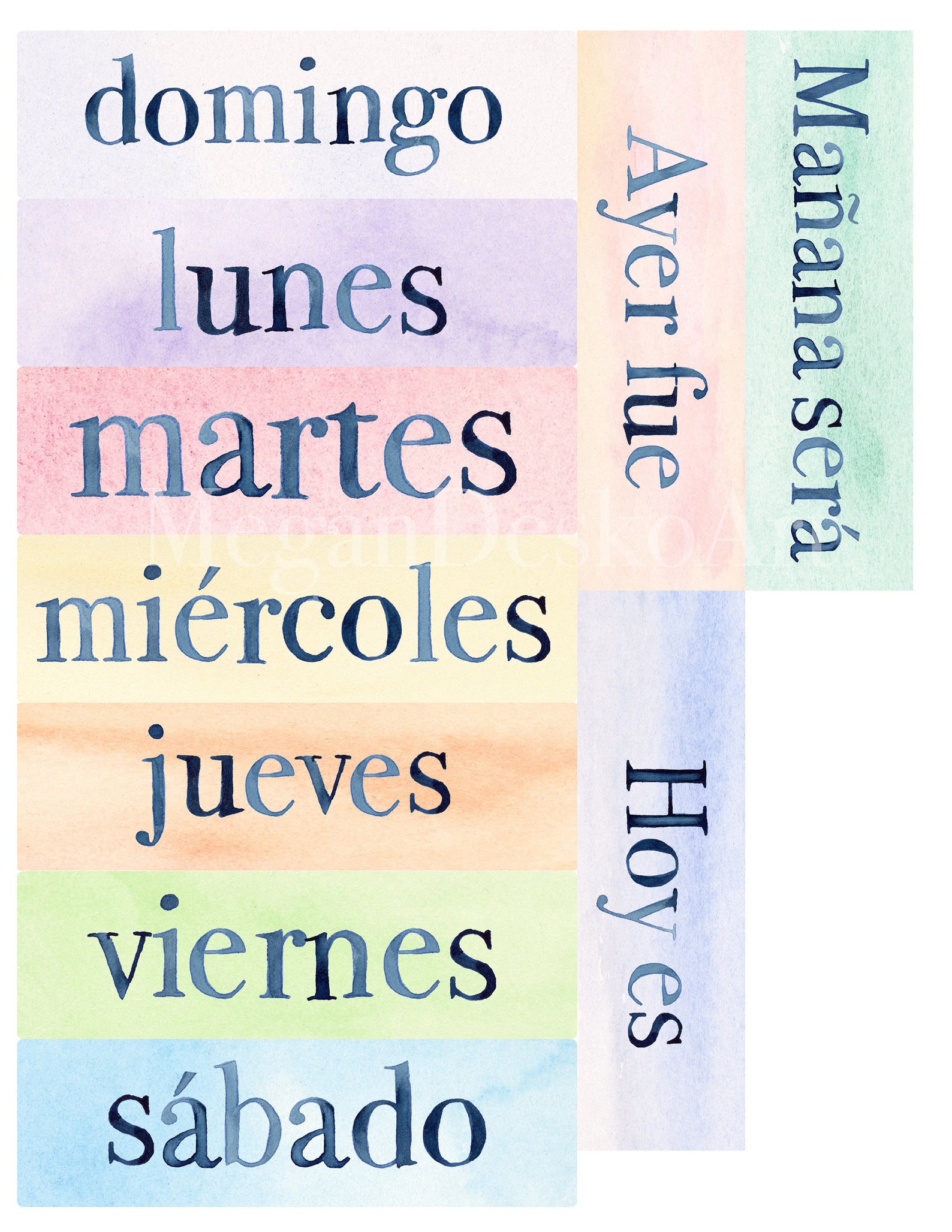 Printable Watercolor Spanish Days of the Week Cards Spanish - Etsy
