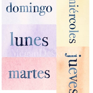 Printable Watercolor Spanish Days of the Week Cards; Spanish Pocket ...