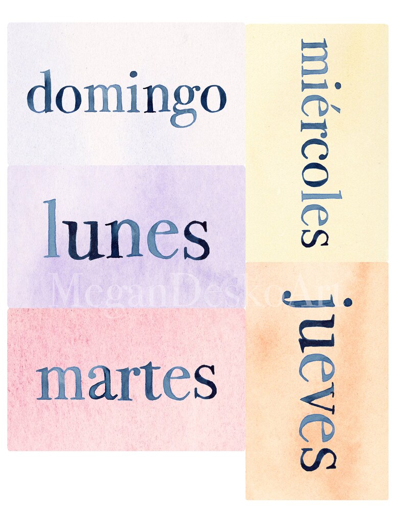 Printable Watercolor Spanish Days of the Week Cards Spanish - Etsy