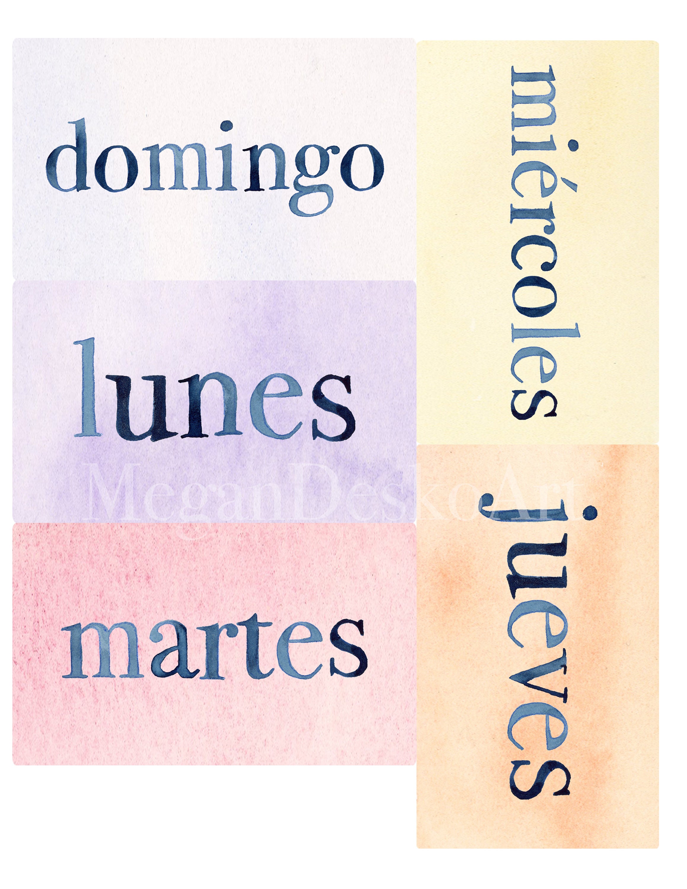 Printable Watercolor Spanish Days of the Week Cards; Spanish Pocket ...