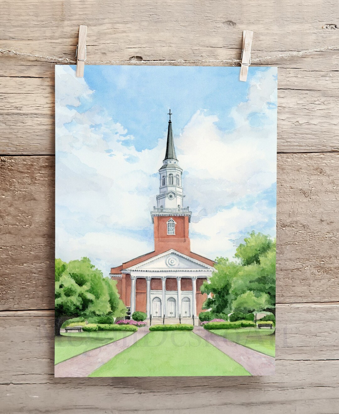 Binkley Chapel Wake Forest Watercolor Print, SEBTS Chapel Painting ...