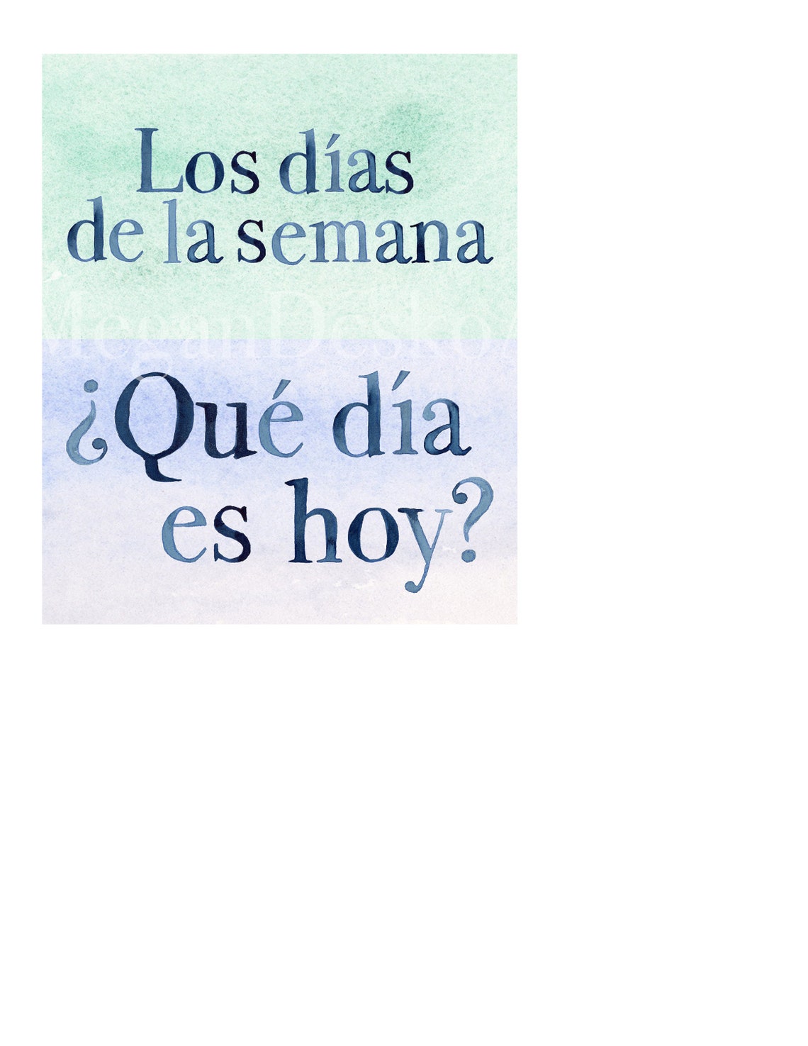Printable Watercolor Spanish Days of the Week Cards; Spanish Pocket ...
