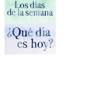 Printable Watercolor Spanish Days of the Week Cards; Spanish Pocket ...