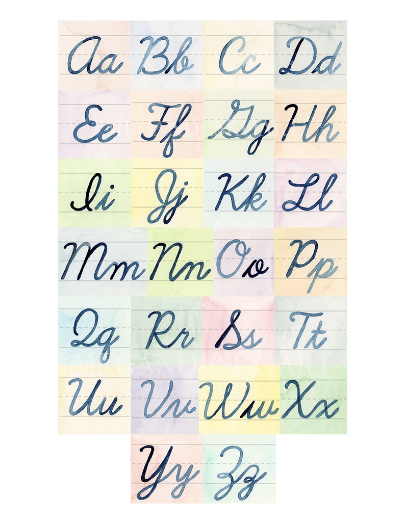 DIGITAL Download Watercolor Cursive Alphabet Poster Pastel - Etsy