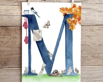 Adventure in the Woods Alphabet Watercolor Art Print | Etsy