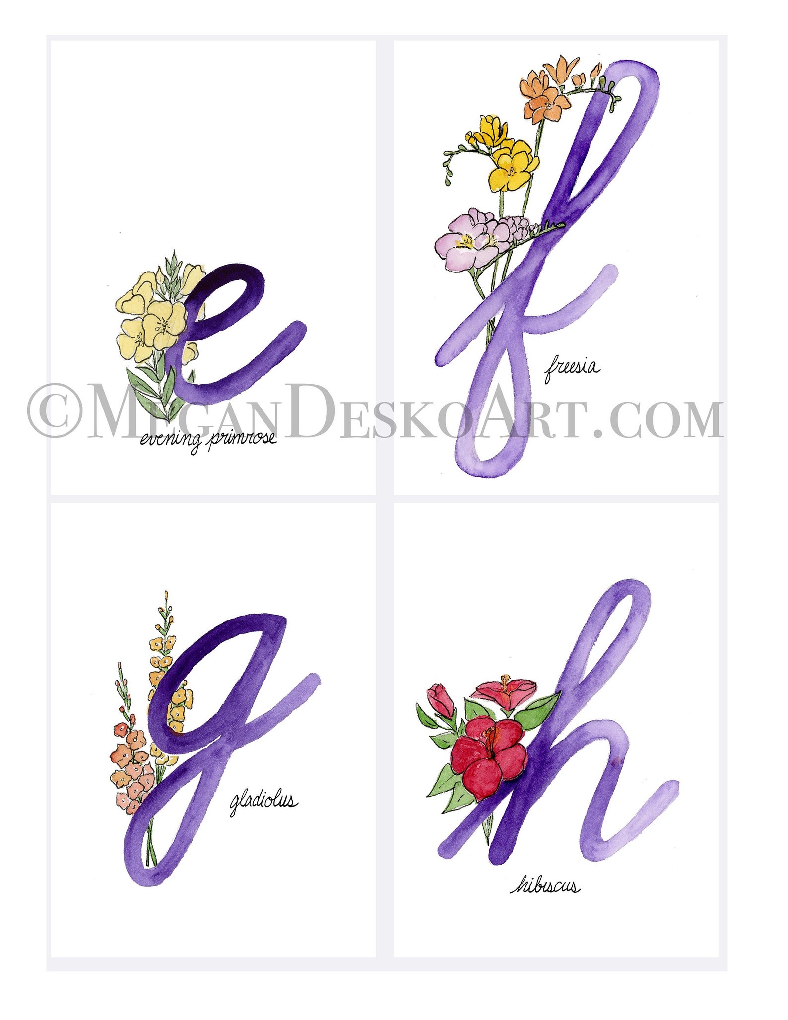 Digital Download Full Cursive Alphabet Cards and Print, Watercolor ...