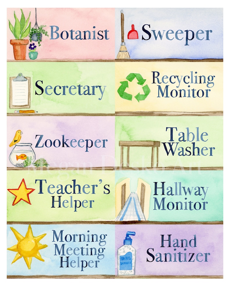 Classroom Jobs Digital Download; Watercolor Classroom Jobs; Pocket ...