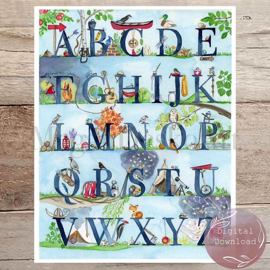 Digital Download Adventure in the Woods Alphabet Watercolor Poster ...