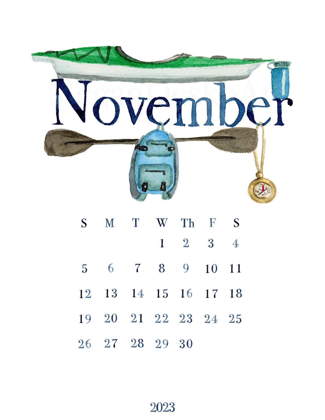 2023-2024 Printable Watercolor Nature Themed Calendar, Full Page ...