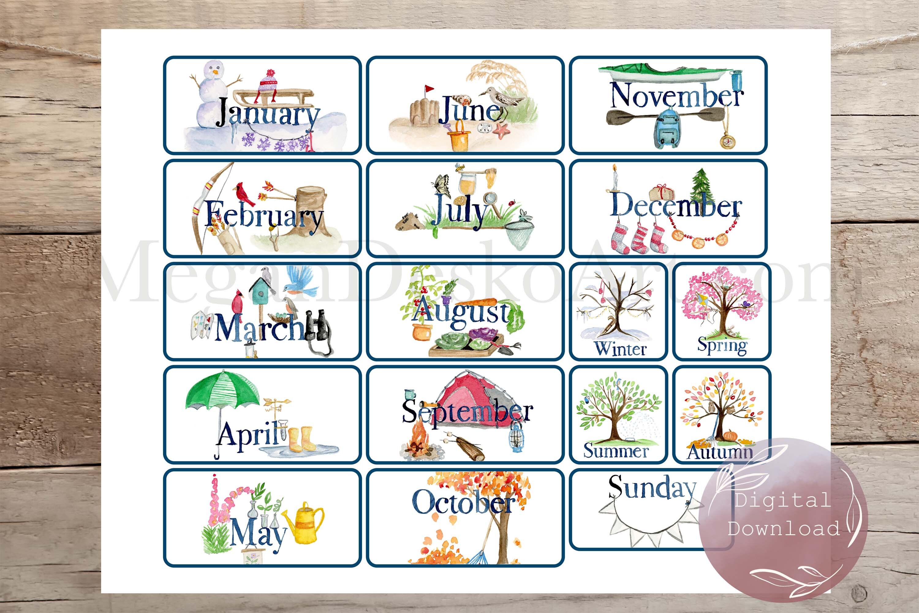 Digital Download Mini Watercolor Nature Calendar Kit 8.5x11in | Etsy