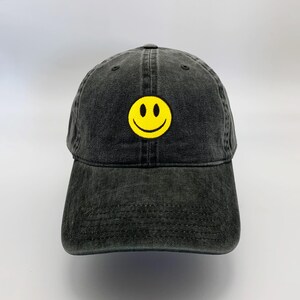 Smiley Face Embroidered Washed Cap - Etsy