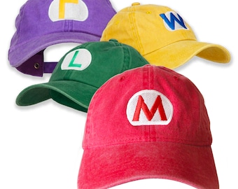 Super Mario Bros Cap Embroidered Washed Cotton Cap Mario Cap Luigi Cap ...