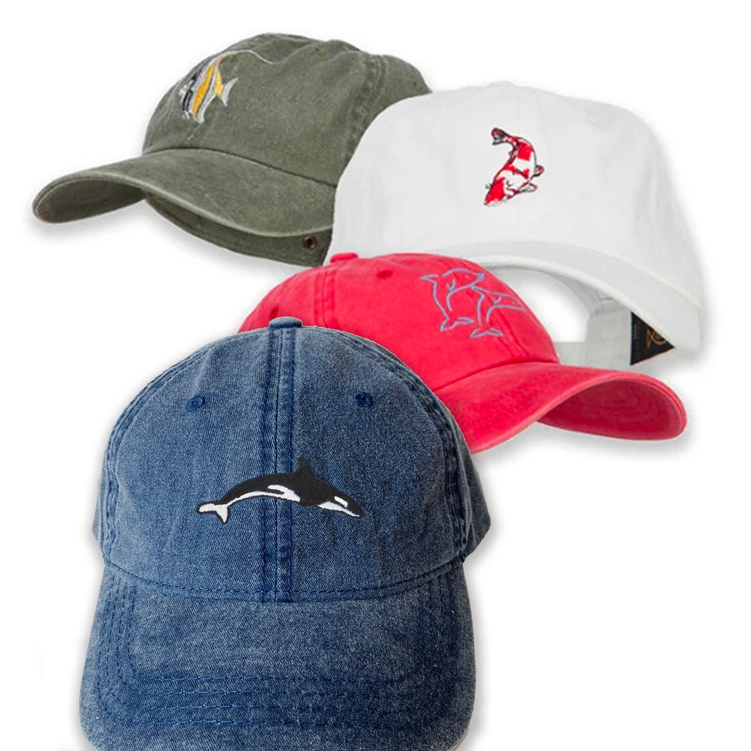 Fish Embroidered Washed Cotton Cap/clown Fish/killer Whale/dolphins ...