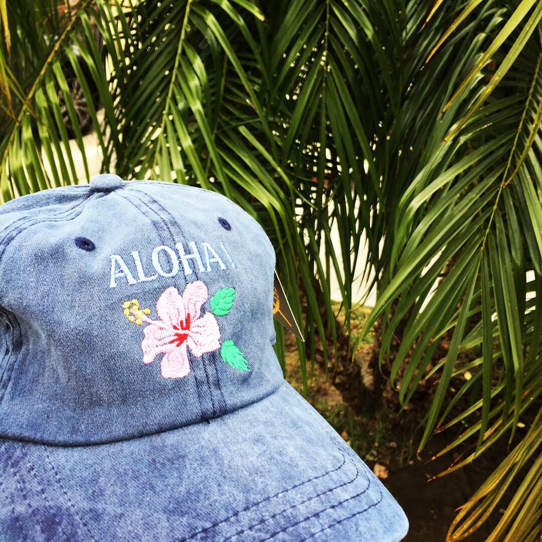 Hawaii Flower Aloha Embroidered Washed Cap, Vacation Hat, Vacay, Cotton ...