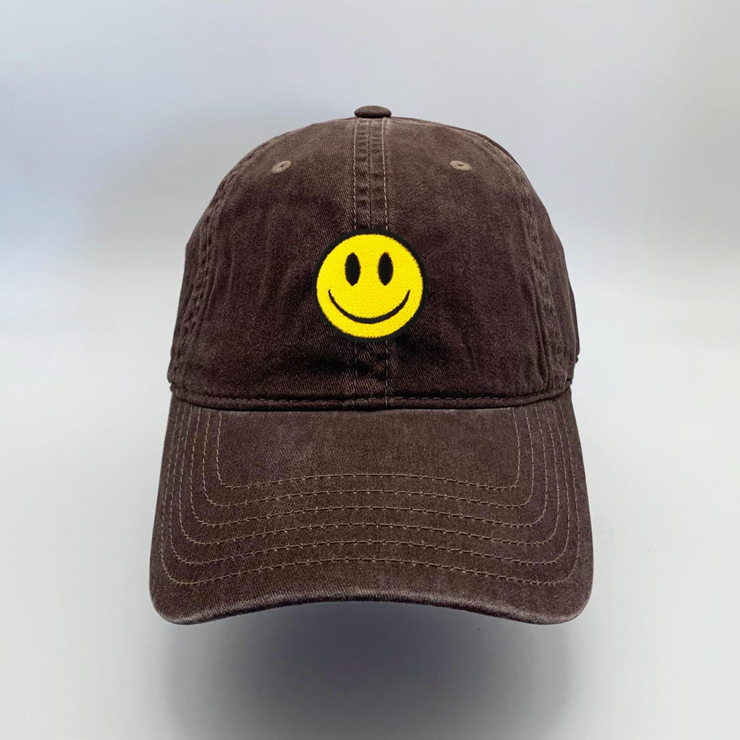 Smiley Face Embroidered Washed Cap - Etsy