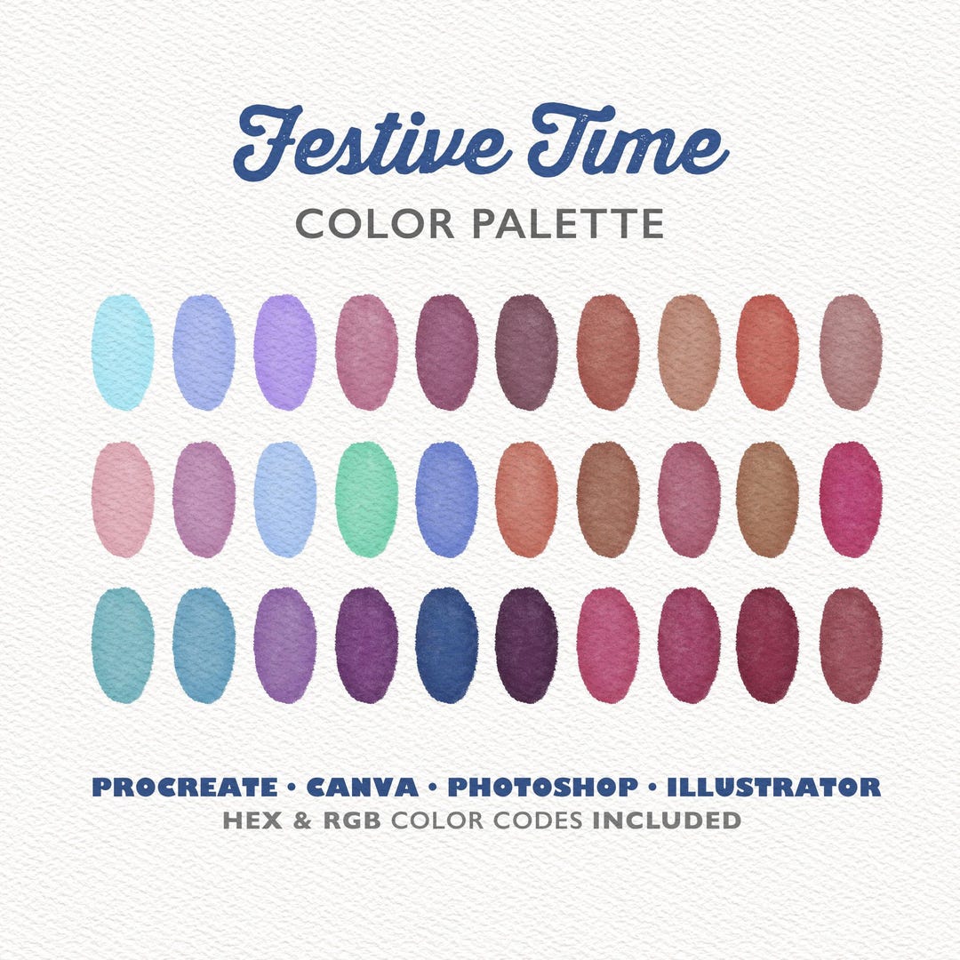 Festive Time Color Palette, 30 Colors, Procreate, Canva, Photoshop ...