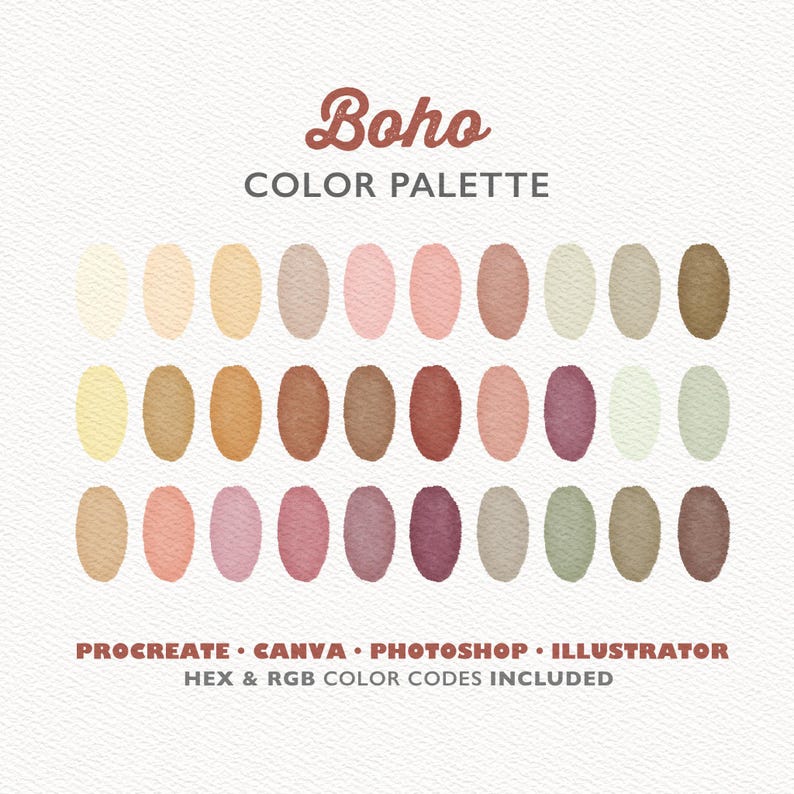 Procreate Color Palette, Canva Colors, Boho Color Palette, Photoshop ...