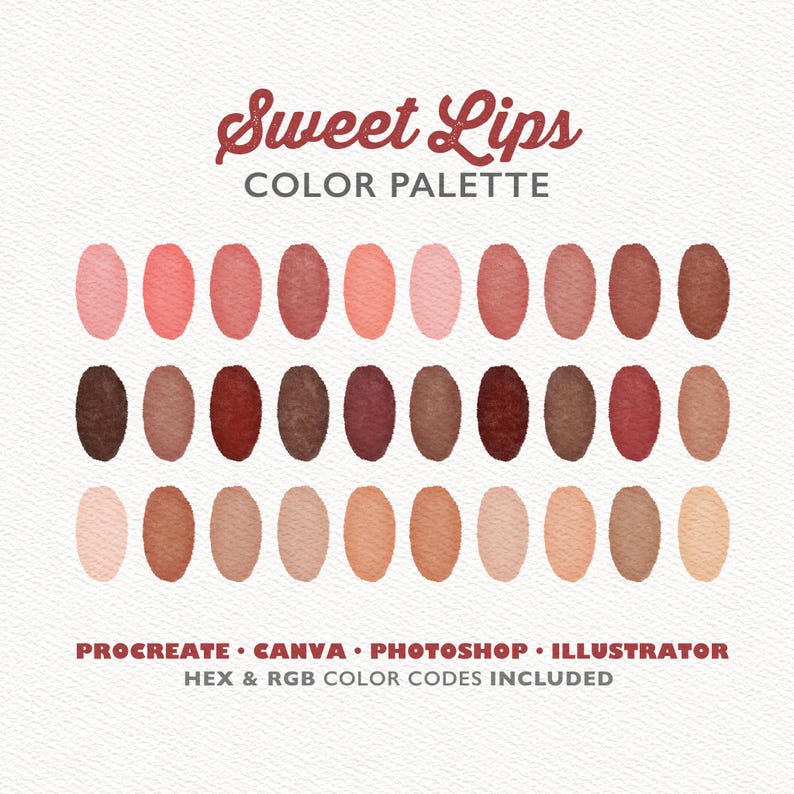Procreate Color Palette, Canva Colors, Sweet Lips Color Palette, Lip ...