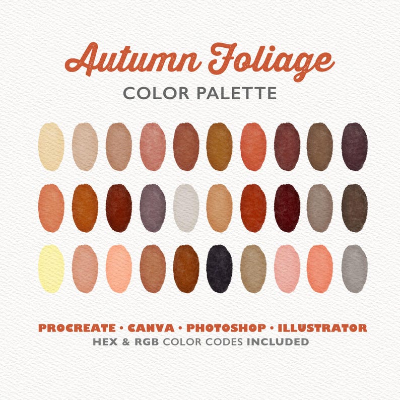 Canva Color Chart, Procreate Color Palette, Autumn Foliage Color ...