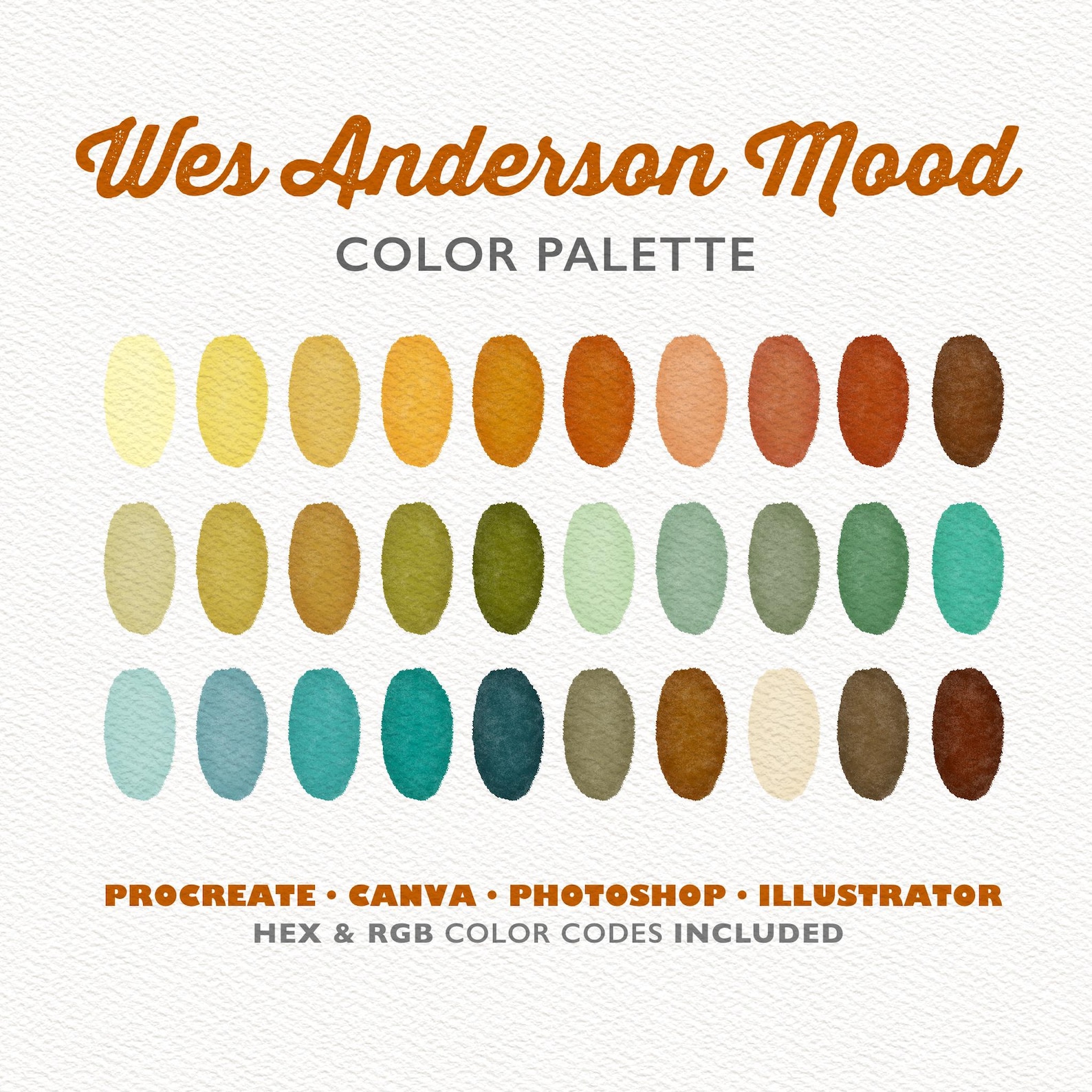 Procreate Color Palette, Canva Color Chart, Wes Anderson Mood Color ...