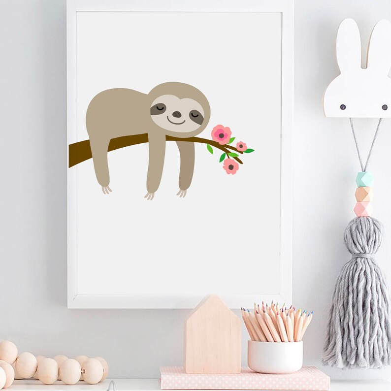 Sloth Print Hanging Sloth Art Nursery Wall Art Kids Room - Etsy