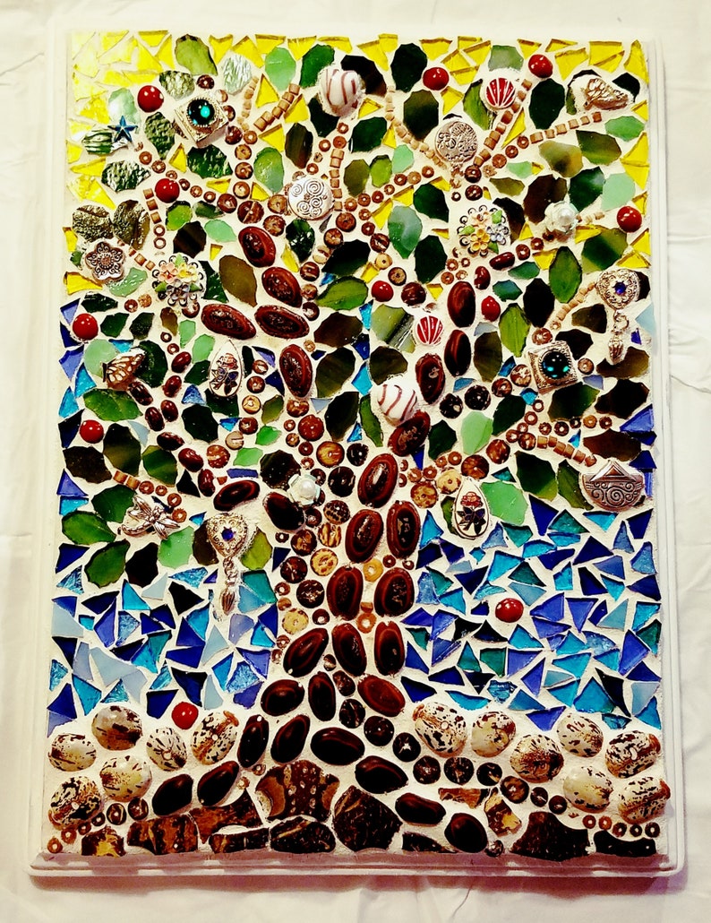 Tree of Life Mexican Style Tree Mosaic Stained Glass Repurposed ...