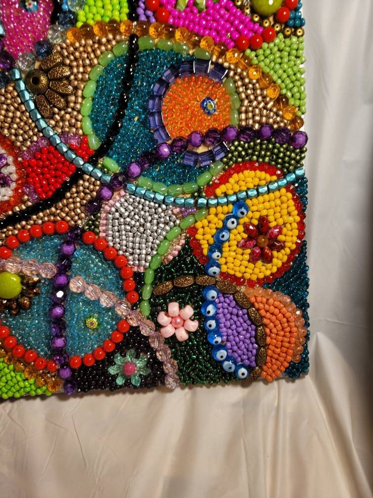 Mosaic Wall Art Geometric Design Glass Beads Recycled Jewelry 12x12 - Etsy