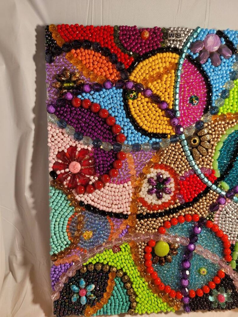 Mosaic Wall Art Geometric Design Glass Beads Recycled Jewelry 12x12 - Etsy