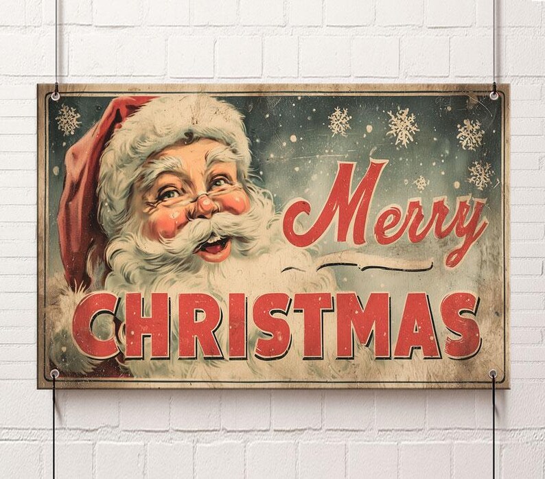 Vintage “merry Christmas” Banner – Retro Christmas Backdrop With Santa ...