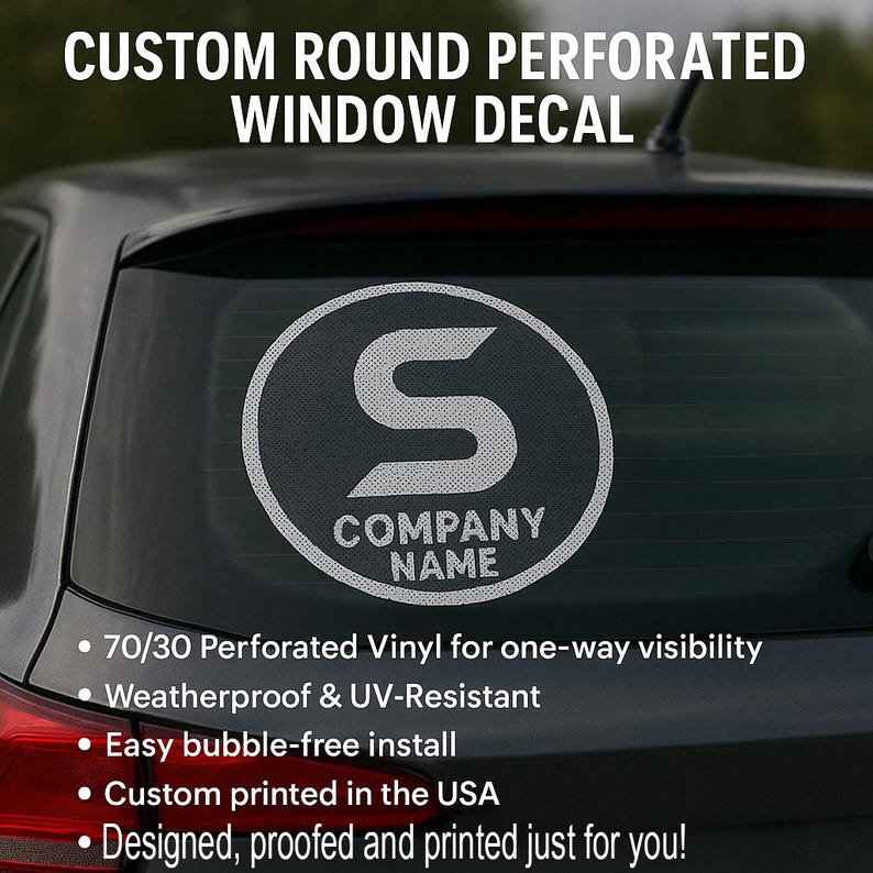 Custom Round Car Window Decal – Perforated One-way Vision Logo Sticker ...