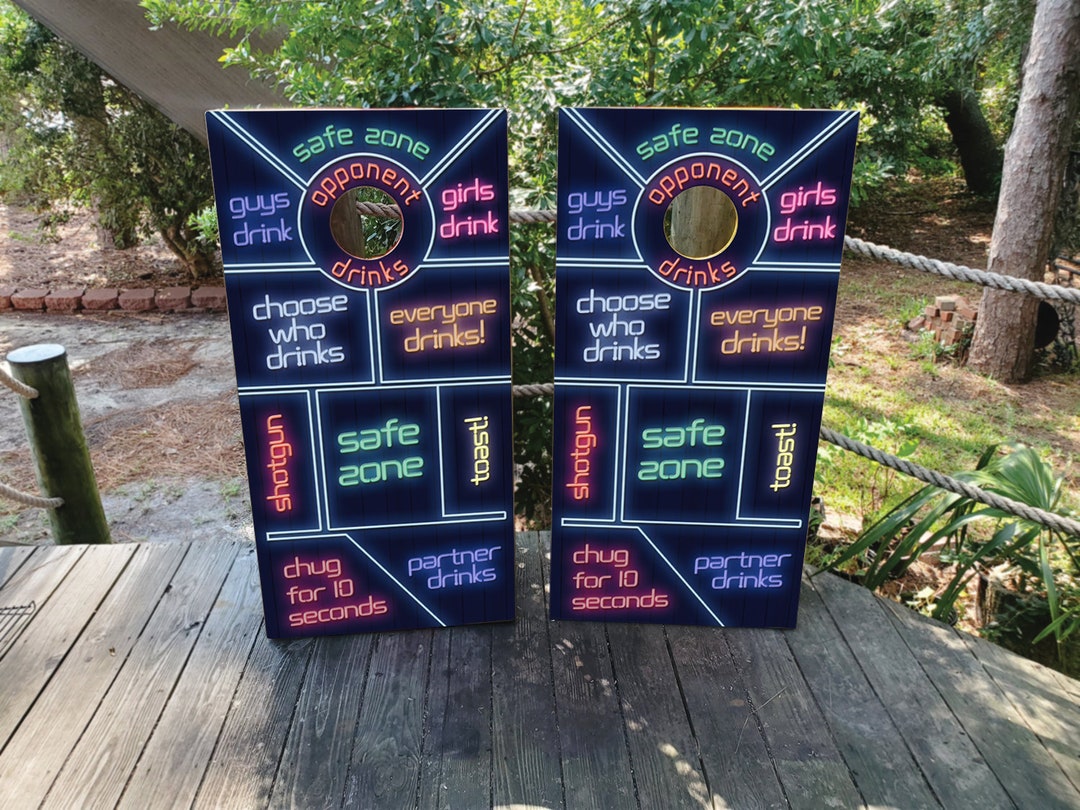 WATERPROOF Cornhole Board Wraps / Neon Drinking Game Design / Laminated ...