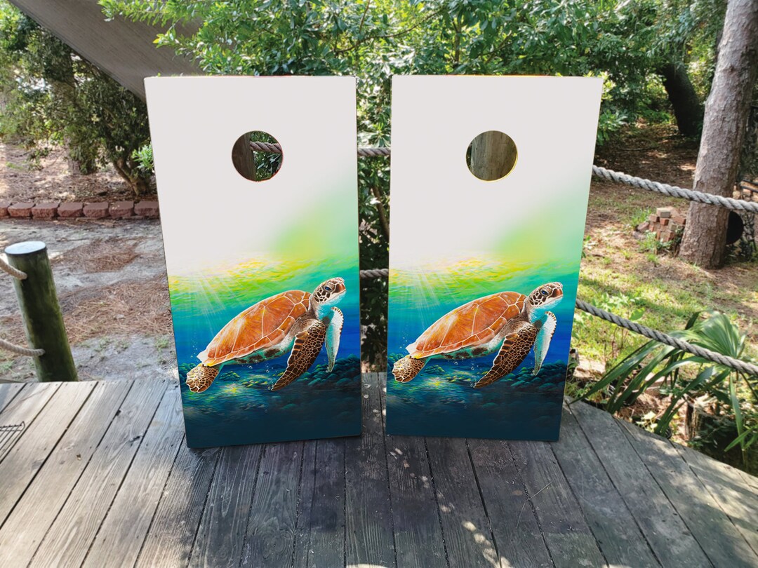 Waterproof Cornhole Wraps - Watercolor Turtle - Laminated Vinyl - Etsy