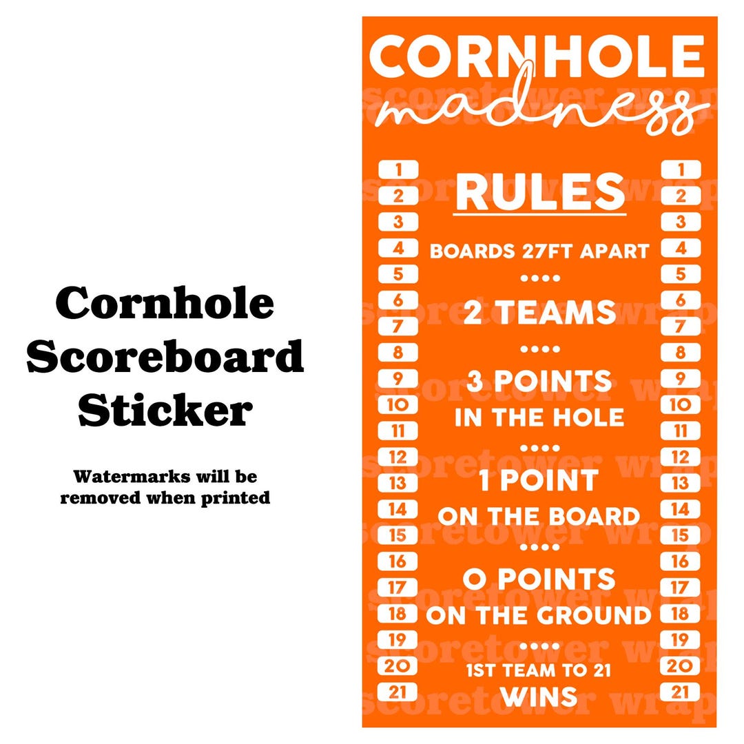 Cornhole Scoreboard Sticker / Orange / Waterproof / Cornhole Rules ...