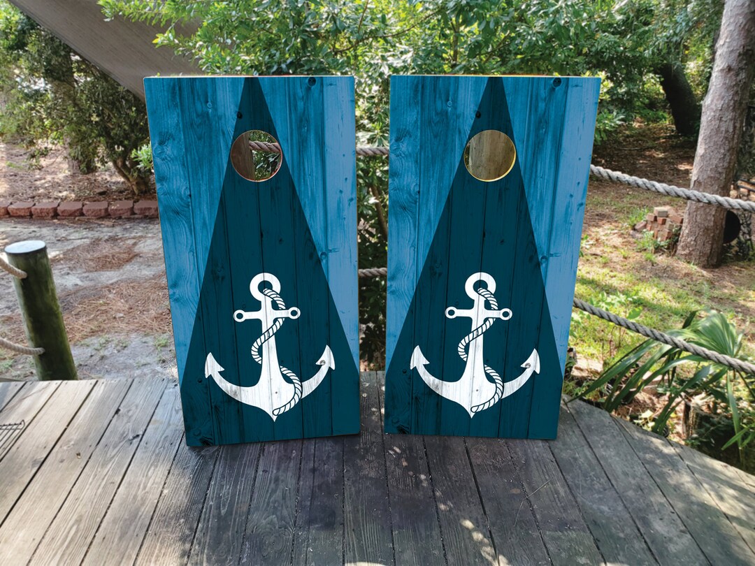 Nautical Anchor Cornhole Wraps, Waterproof, Non-fading, 2x4 Regulation ...