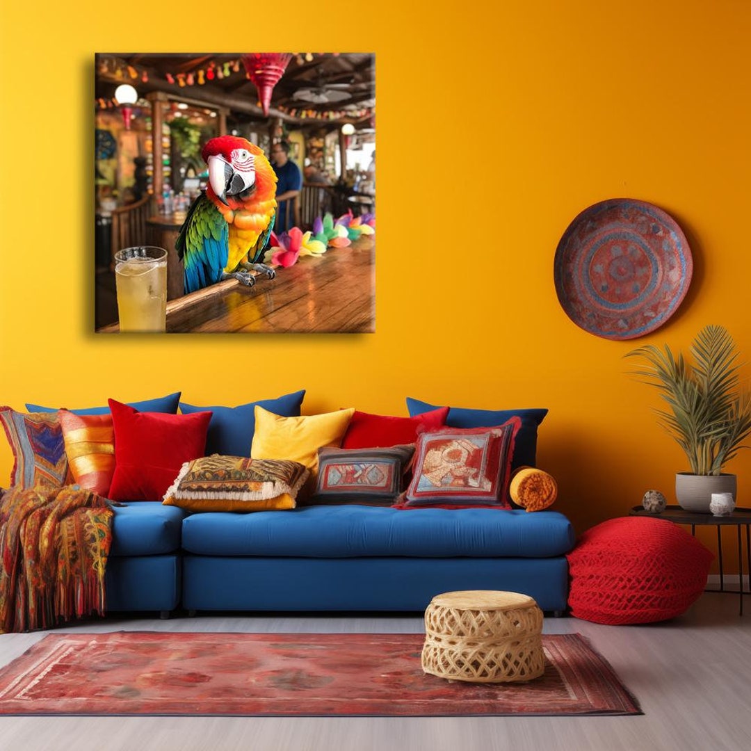 Meet Lucy, the Happy Hour Tiki Parrot Canvas Wall Art Beach Wall Decor ...