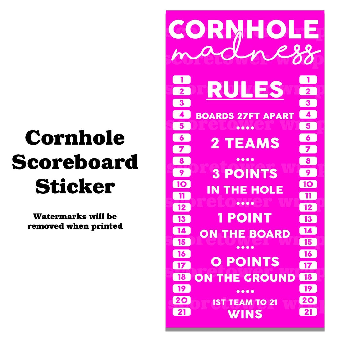 Cornhole Scoreboard Sticker / Pink / Waterproof / Cornhole Rules ...